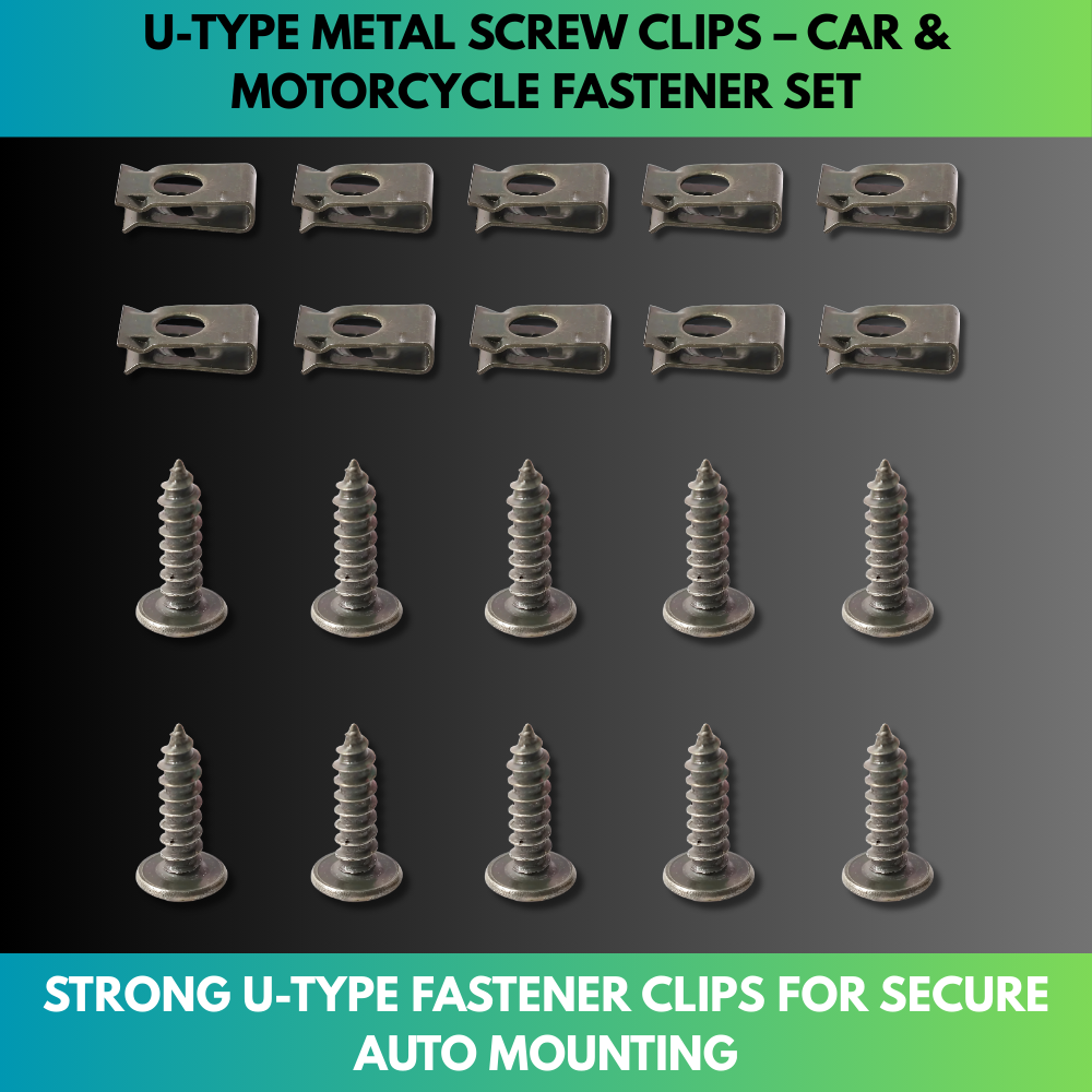 U-Type Metal Screw Clips – Car & Motorcycle Fastener Set – QMT