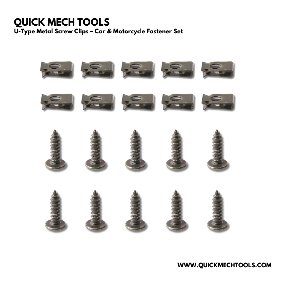 U-Type Metal Screw Clips – Car & Motorcycle Fastener Set – QMT